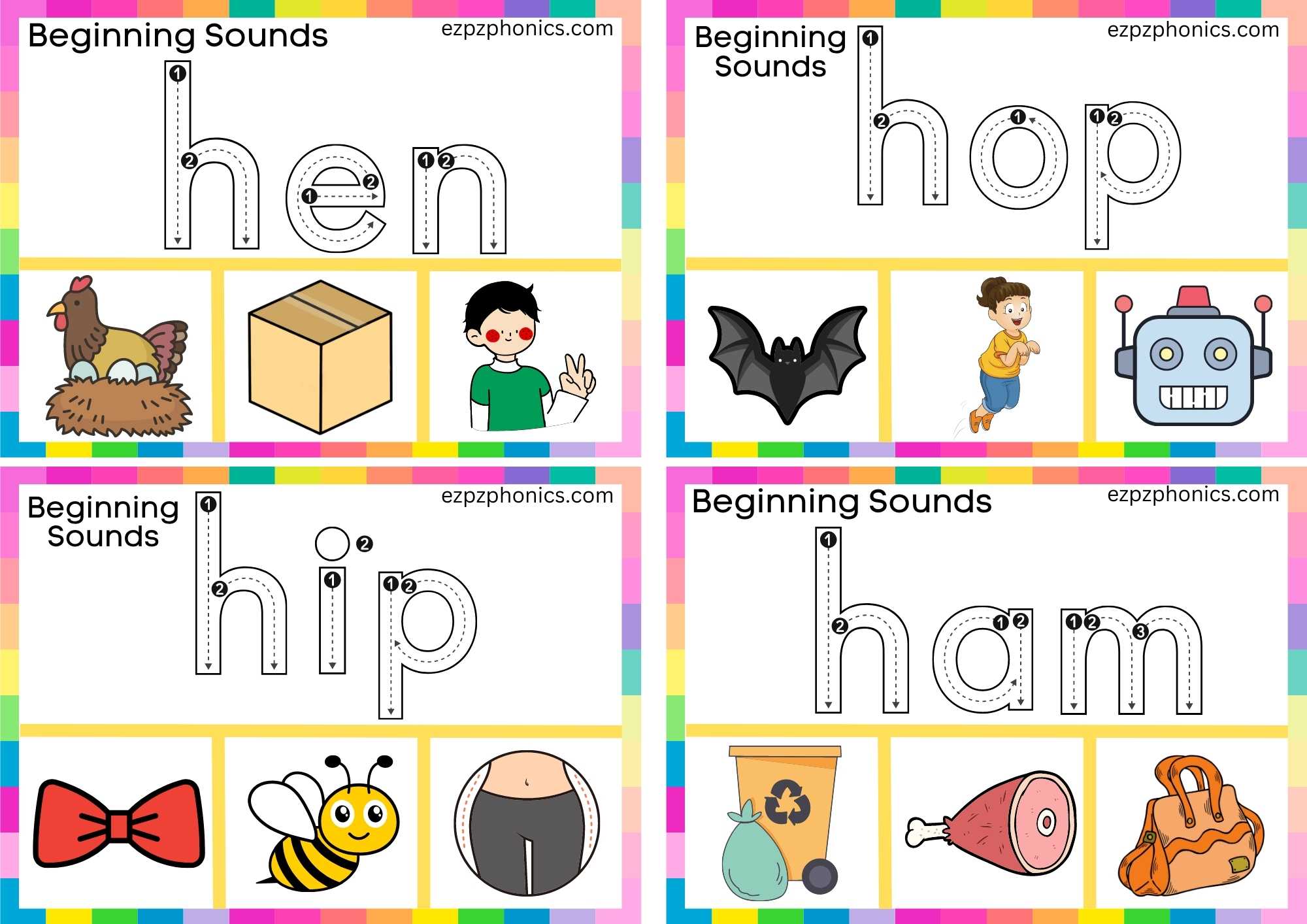 Letter H Trace The Word And Clip The Correct Image Group 1 - ezpzphonics.com